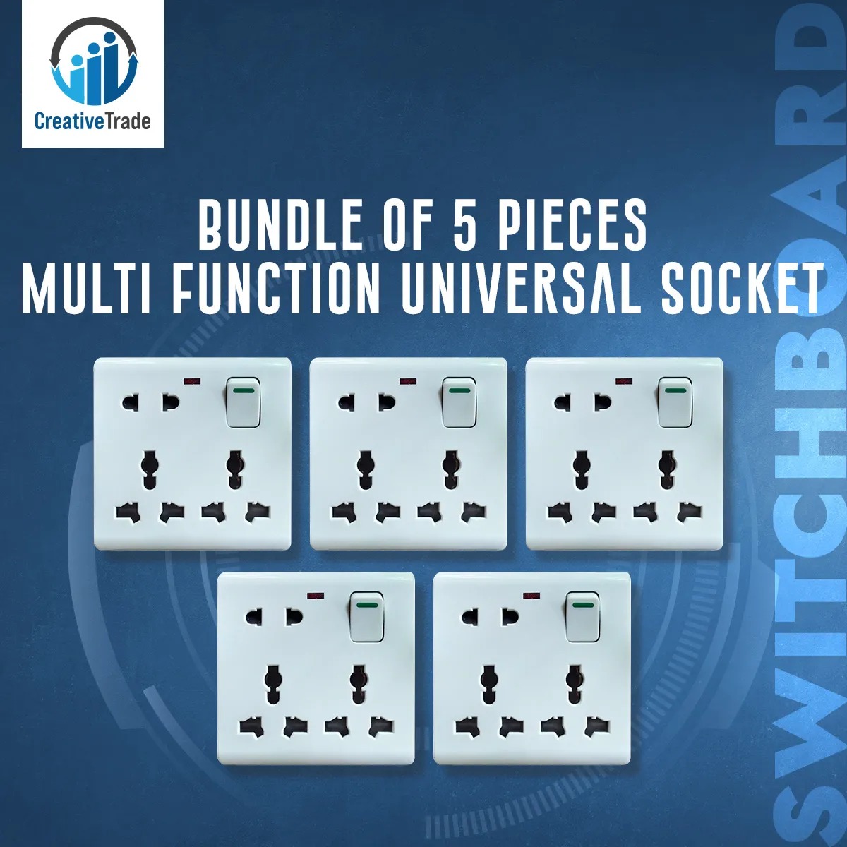 Bundle of 5 Pieces Multi Function Universal Wall Gang Socket - 8 Pin ...