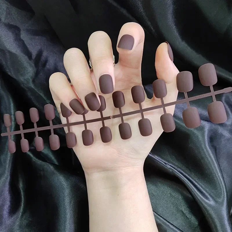Matte False Nails 24PCS Square Head Frosted Press Glue On Nail Tips ...