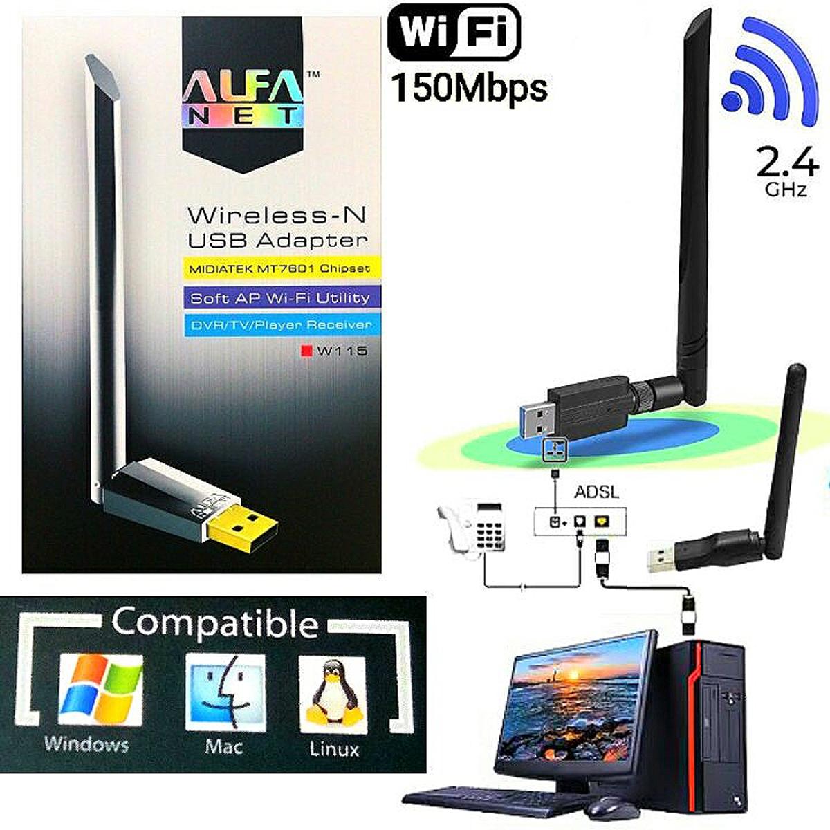 Aufa Wifi Receiver Wireless Usb Adapter Model W115 Antenna 2.4Ghz ...