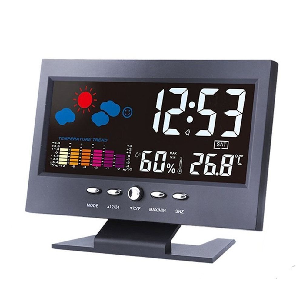 LCD Display Weather Station LED Digital Snooze Alarm Clock Calendar ...