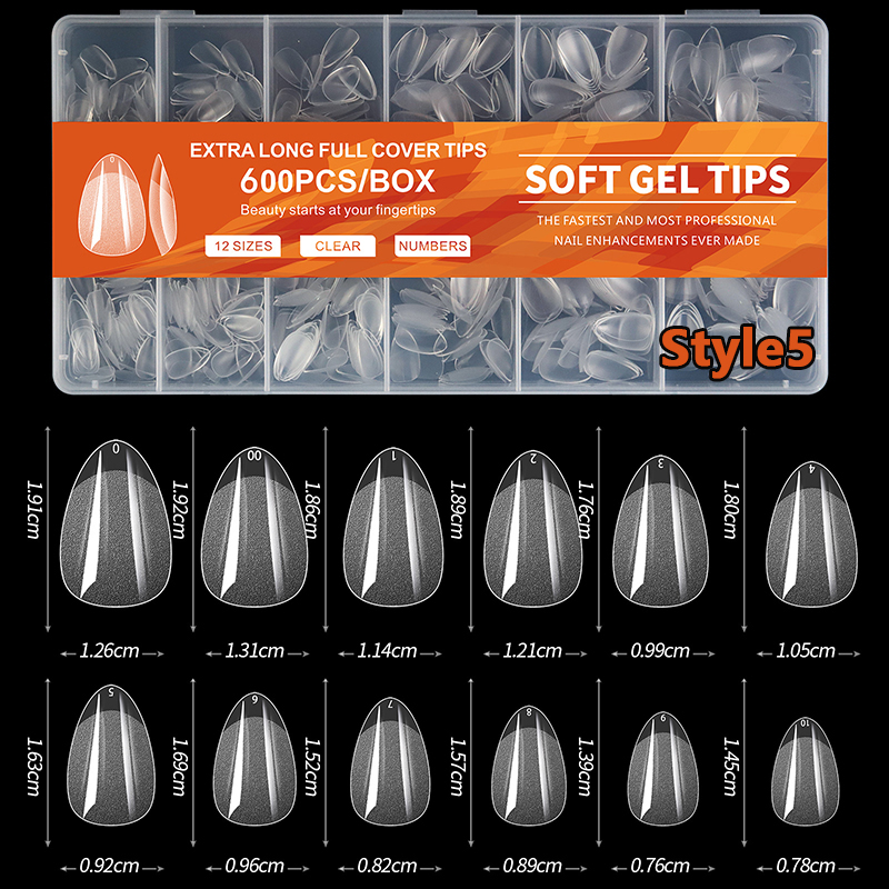 600Pcs/Box Fake Nails Semi-Matte Almond Coffin Full/Half Acrylic Square ...