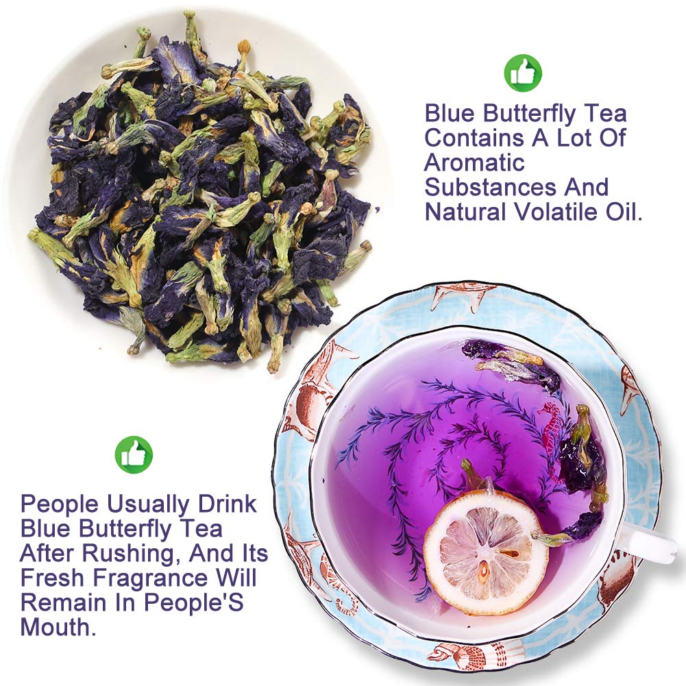 Blue Butterfly Pea Flowers Tea, Dragon Pea Flower, Butterflies Tea 20G ...