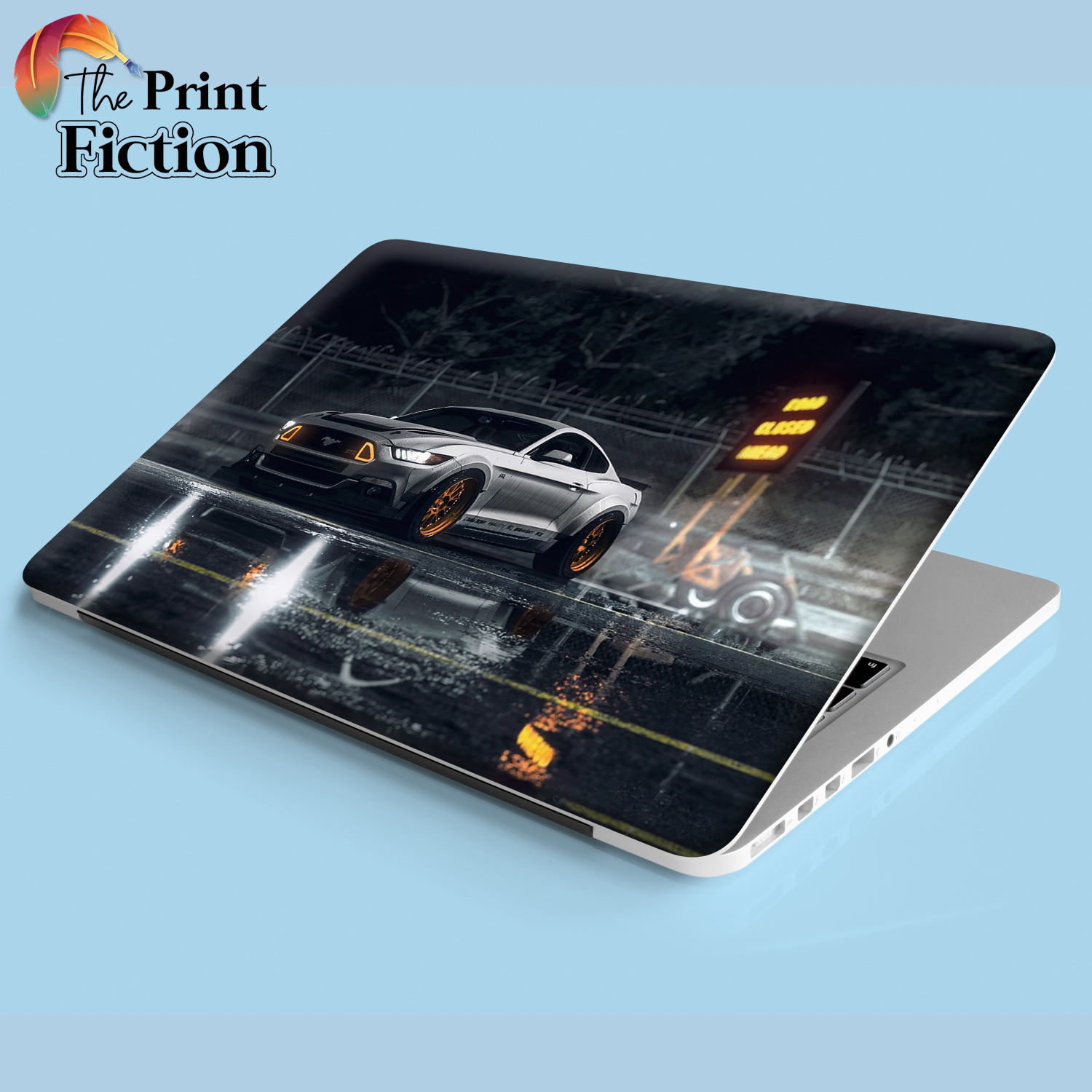 Ford Mustang Cobra In Rainy Road Laptop Sticker, Skin And Decal Stickers