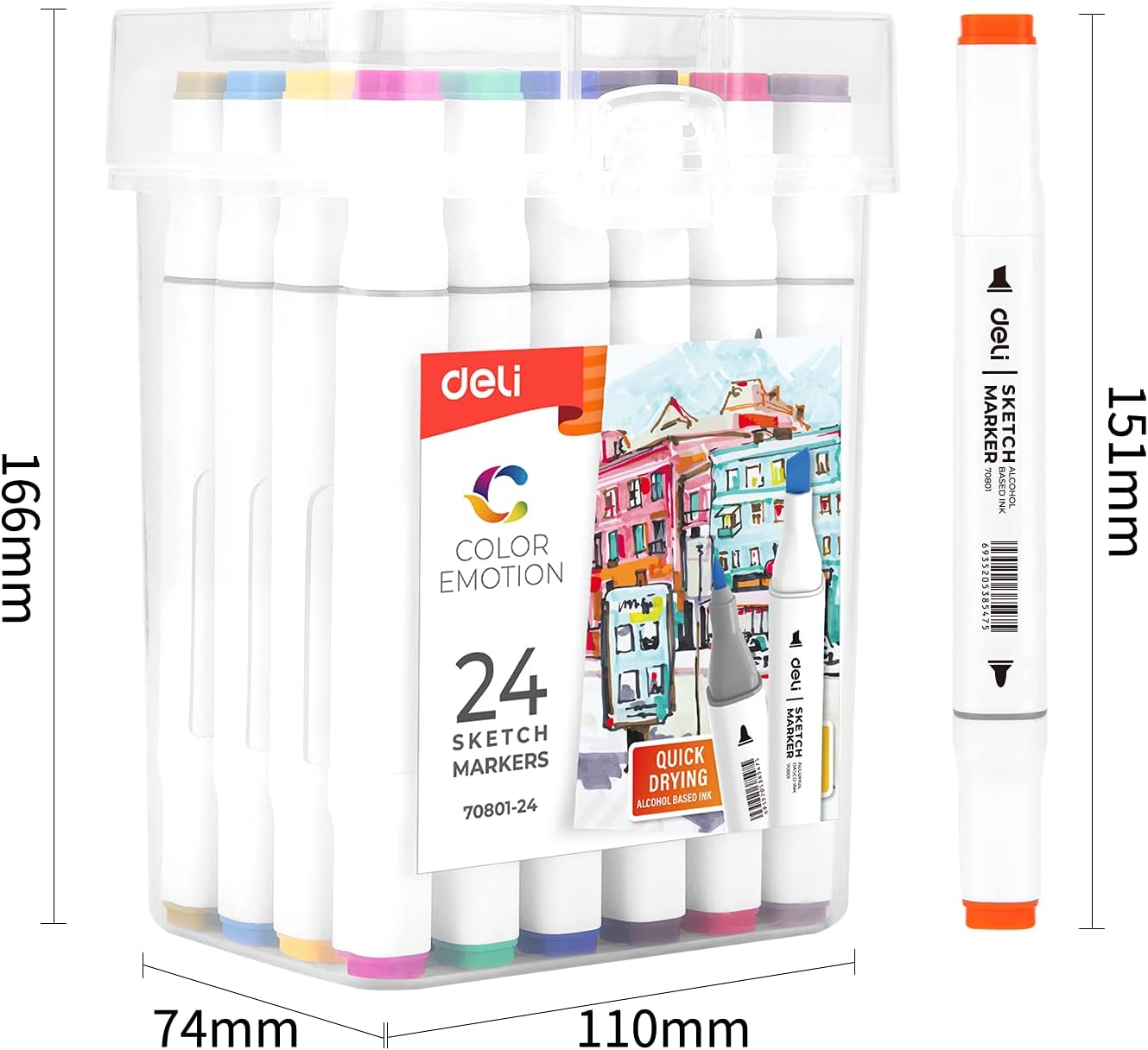 Deli Sketch Marker Set 12/24/36/60/80 Colors, Dual Tip, Assorted ...