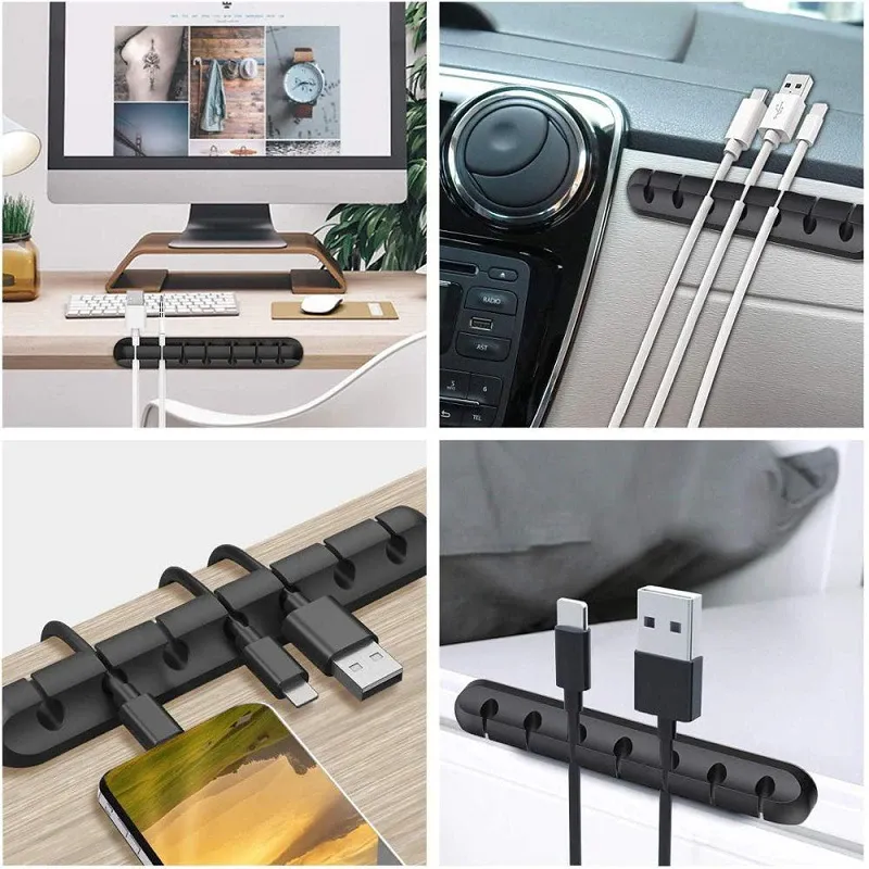 Flexible Silicone Cable Organizer With Adhesive Cable Winder Wire