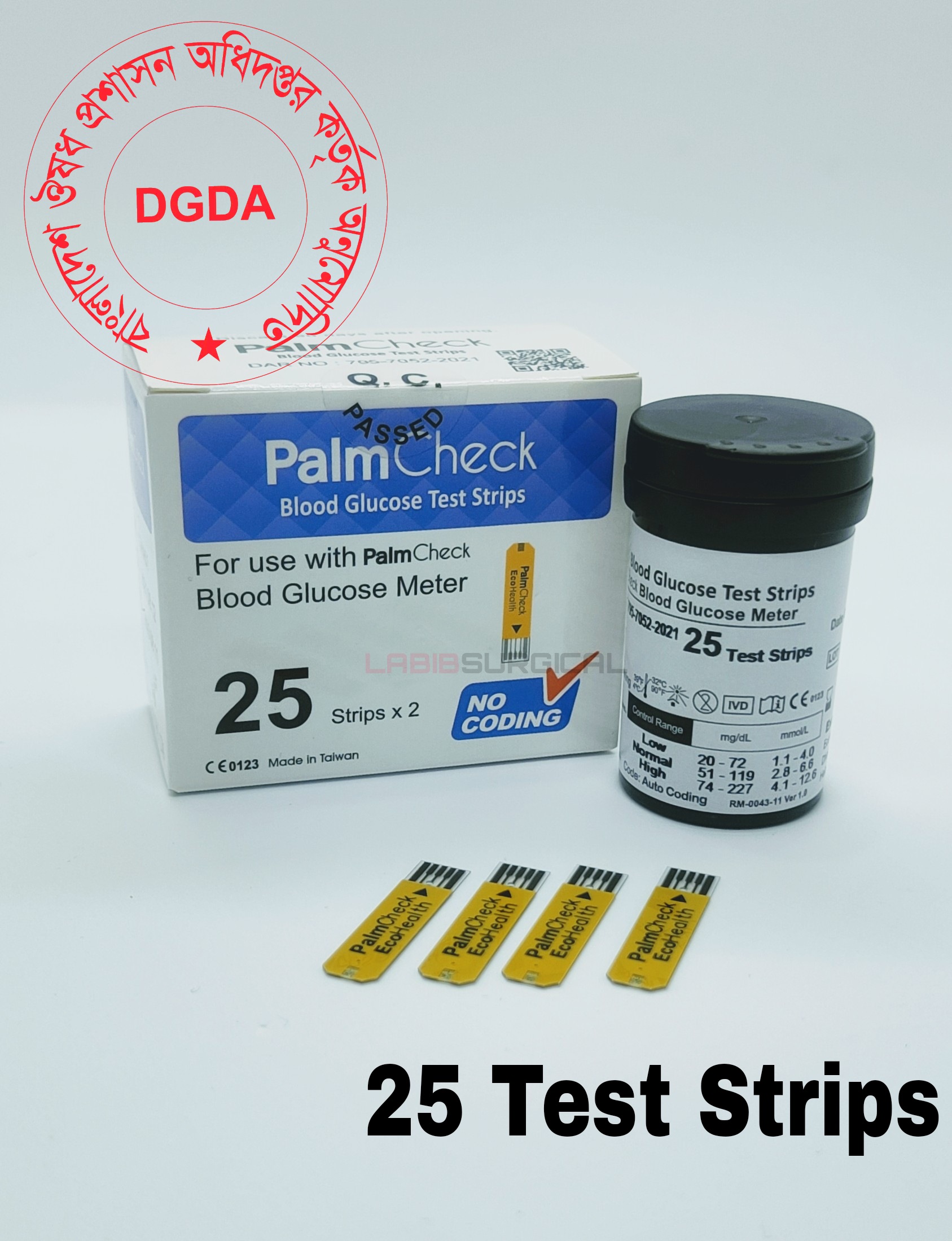 PalmCheck Blood Glucose Monitor Test Strips- 25 Test-Glucometer Test ...