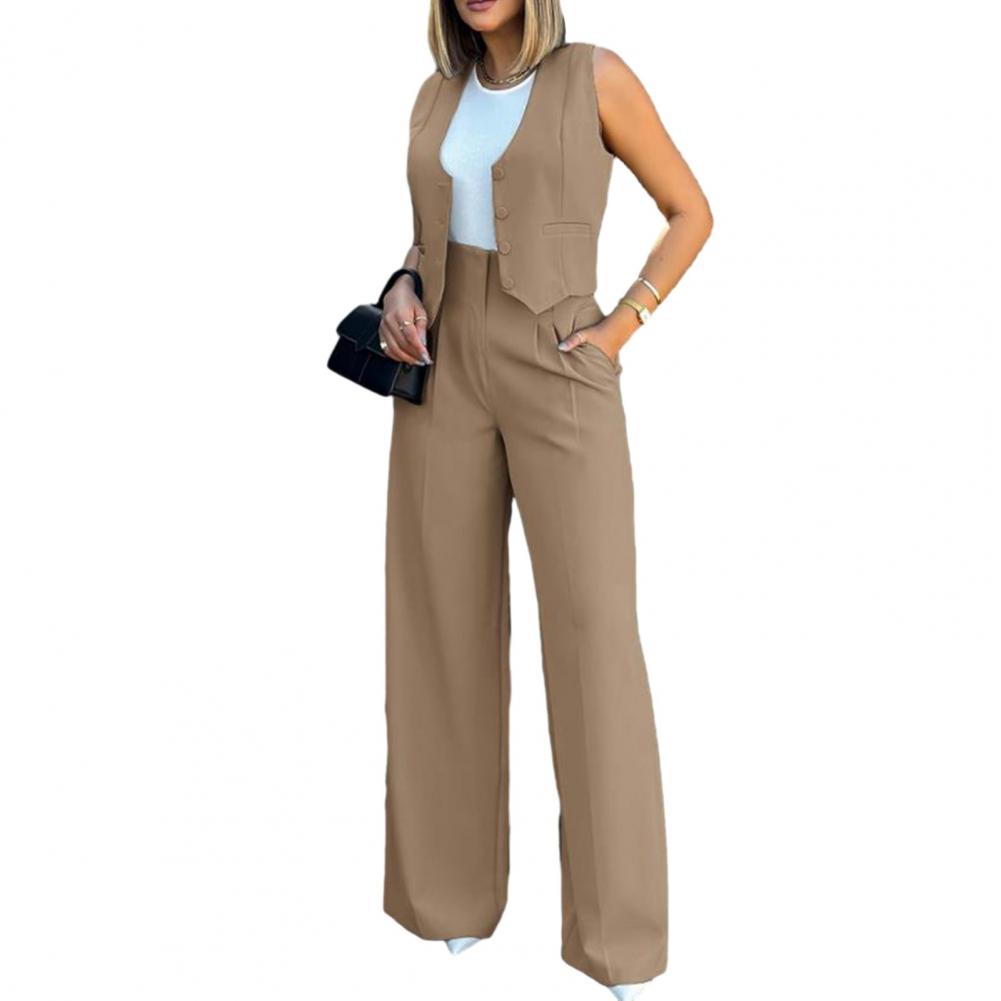 Women Suit Women Vest Elegant Lady Baggy Pants Set with Sleeveless Vest ...