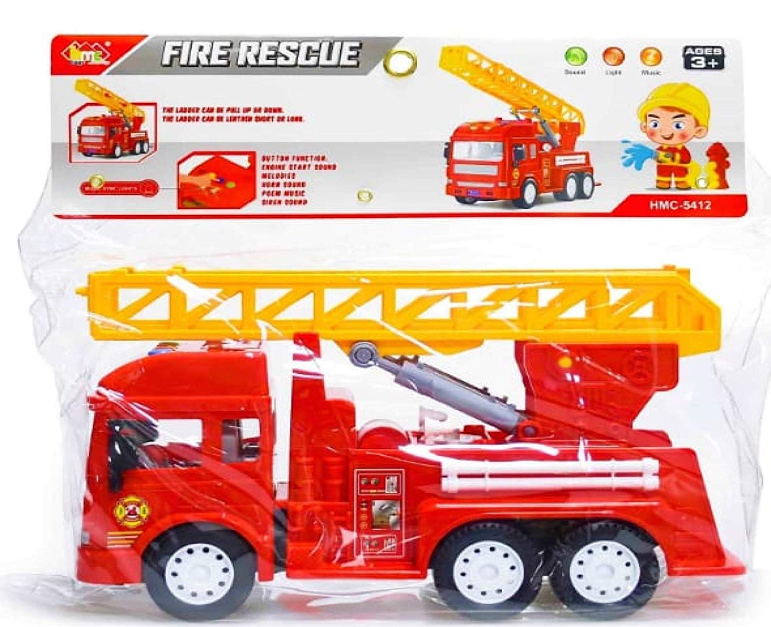 TEMSON Babytintin Multi Colored Big Size Friction Powered Realistic Fire Rescue Truck Toy with ...