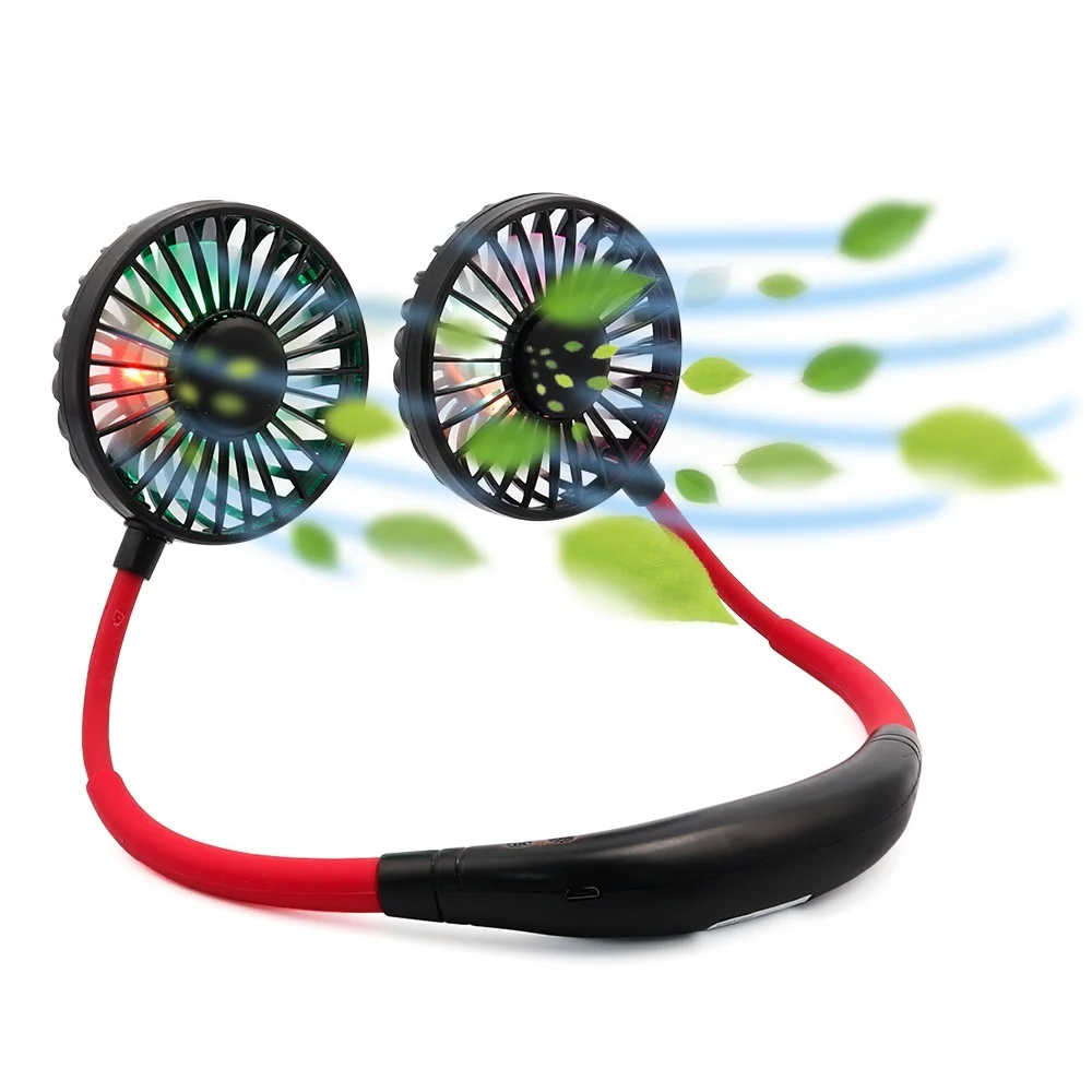 Fan Portable Hanging Neckband Fan USB Rechargeable Double Fans Air ...