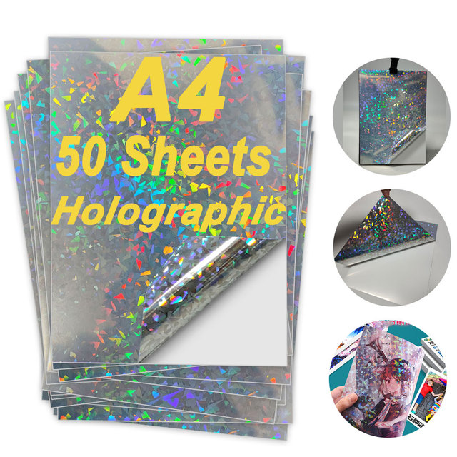 10/20/30/40/50/100 Sheets Holographic Sticker A4 Printable Vinyl ...