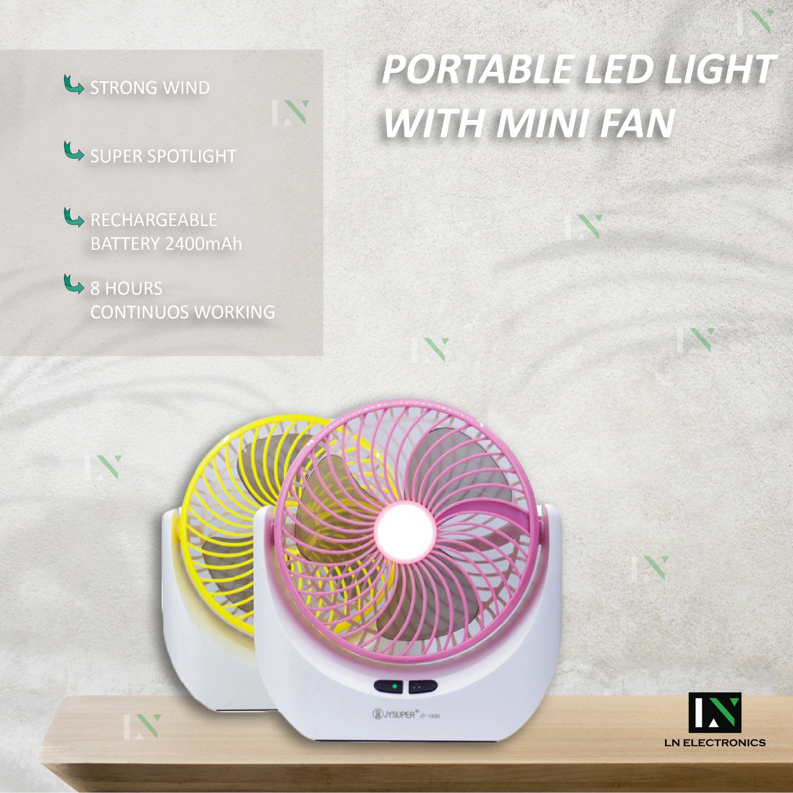 JY Super Lithium rechargeable mini table fan with LED light JY-1880 ...