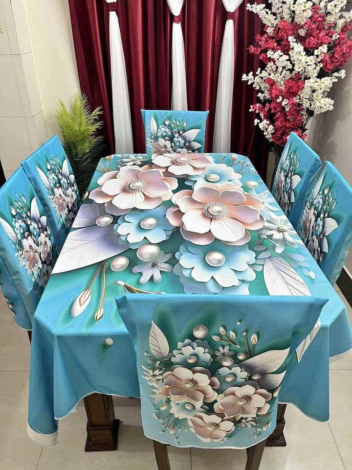 Digital 3D Print Dining table Cloth runner and 06 chair cover Full Set ...