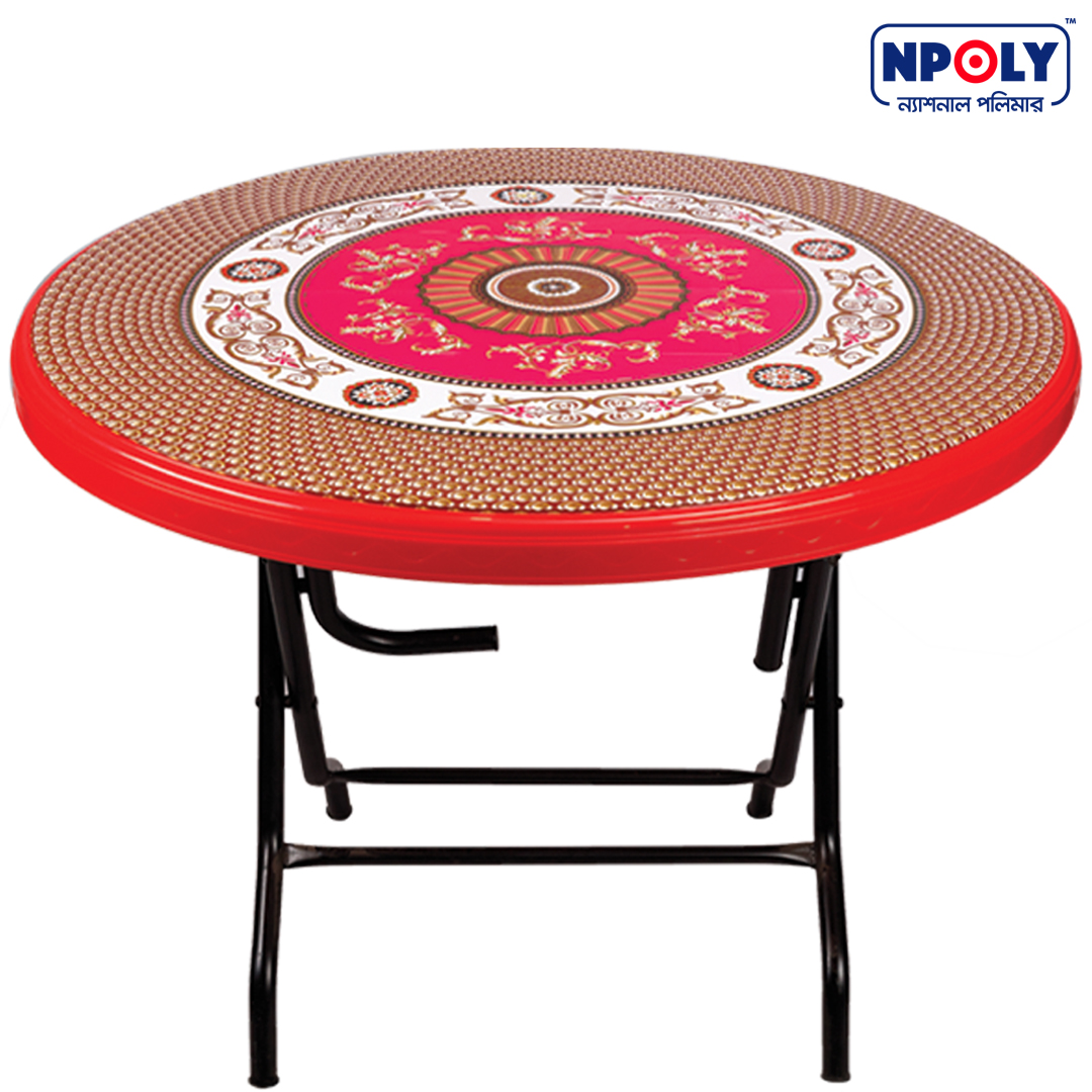 NPOLY 4 Seated Round Dining Table (with print) Red | Daraz.com.bd