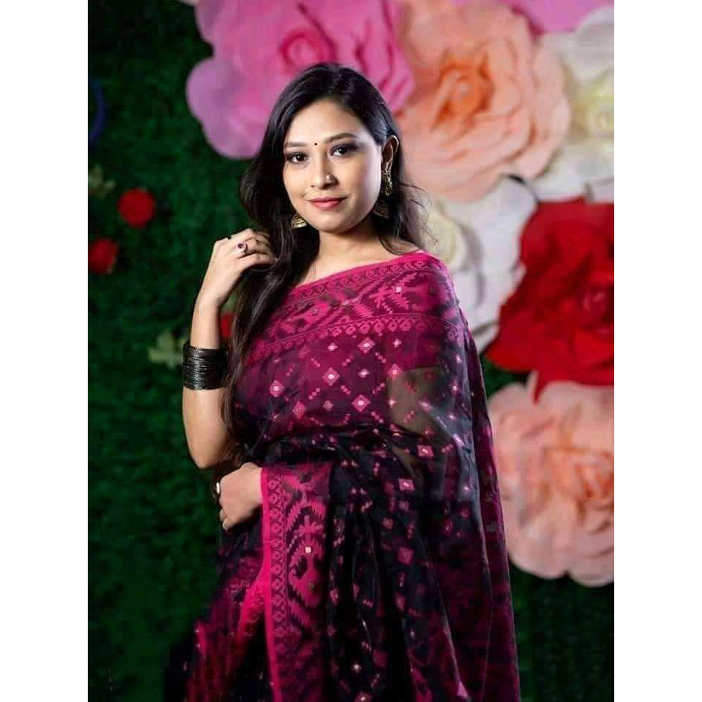 Exclusive Design Jamdani Sarees For Women Marun Black Red Tangail saree ...