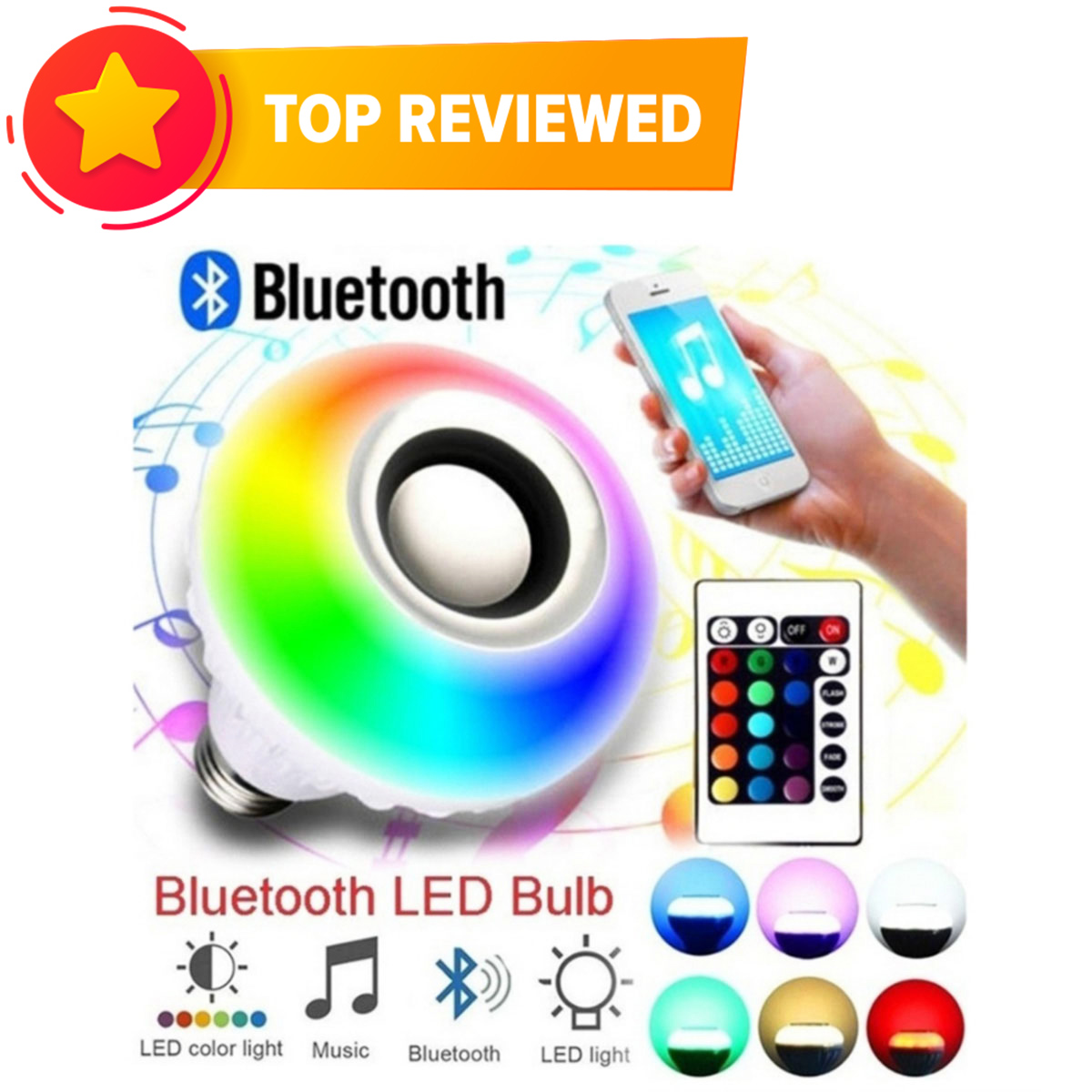 Smart (Pin System) Led Remote Control Bluetooth Speaker Music Bulb Ac ...