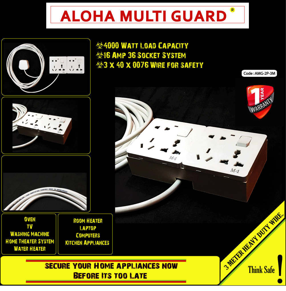 2 Point | 3 Meter ALOHA Multi Guard Extension Socket |custom made ...