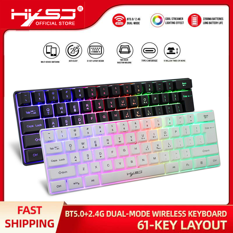 HXSJ 61 Keys Dual-mode Keyboard BT 5.0 Compact Keyboard 2.4G RGB ...