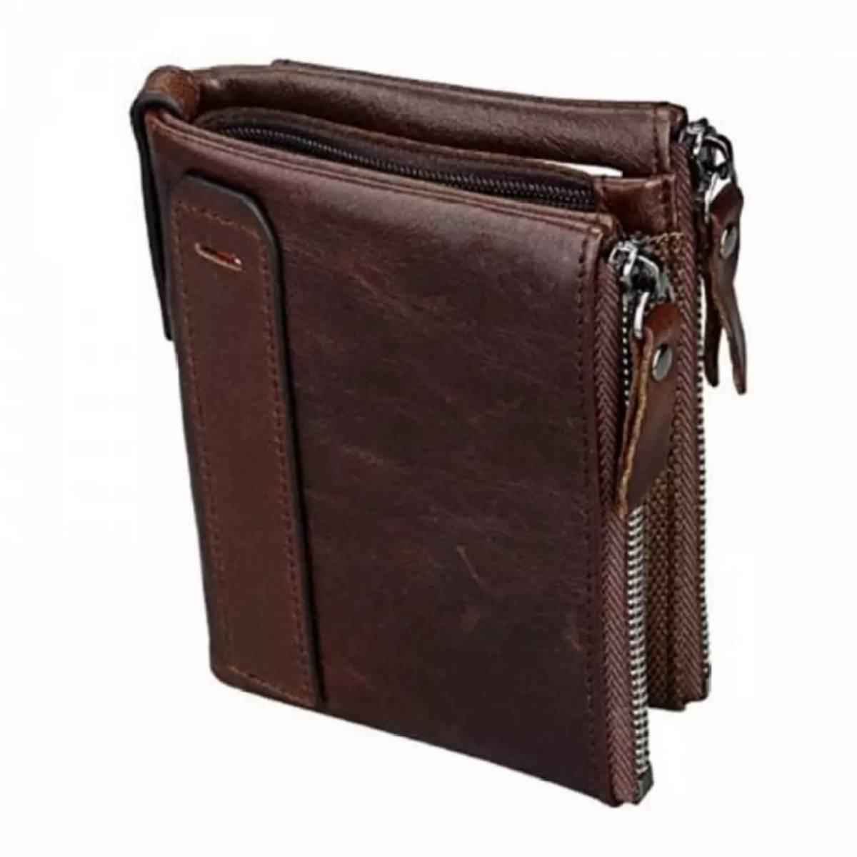 Chocolate leather two zipper pocket wallet for men | Daraz.com.bd